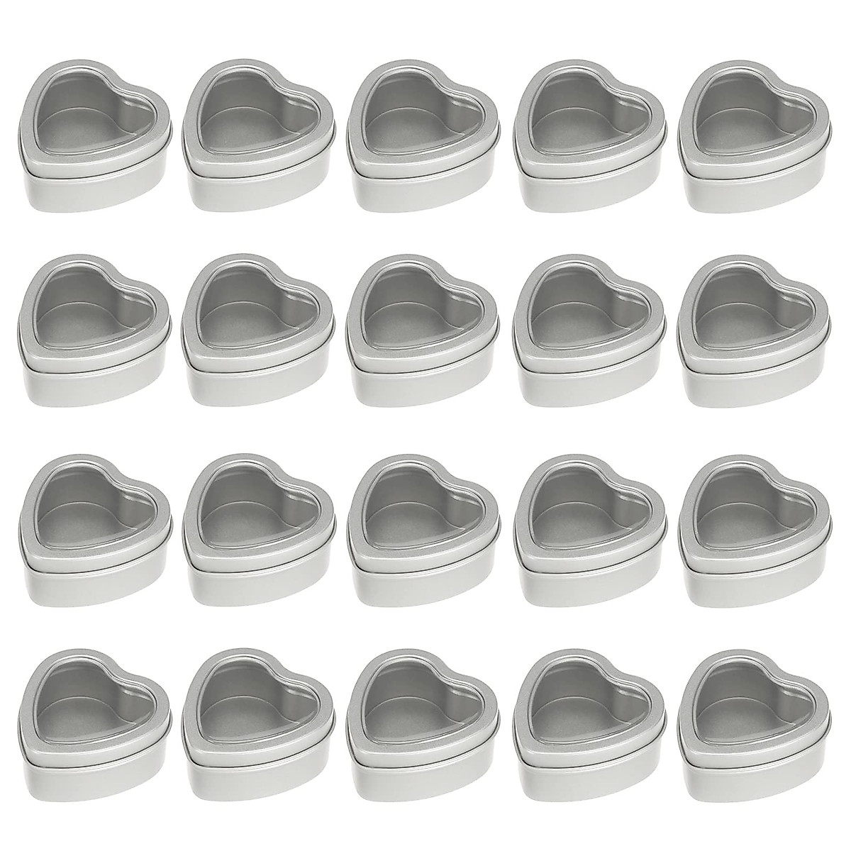 Dicunoy 20 Pack 2oz Metal Tins, Heart Shaped Empty Tin Box With Lids, Candle Jars Gift Storage Container Cans With Clear Window For Candle Making, Candies, Treasures