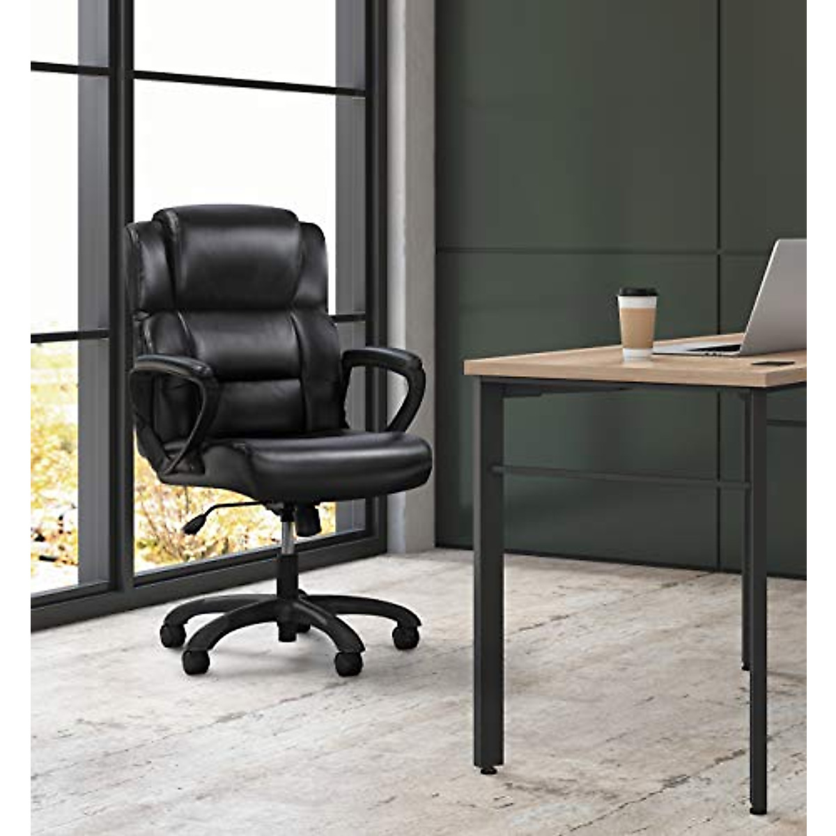 HON Sadie Mid-Back Executive Chair, with Fixed Padded Arms, PACKS, Black