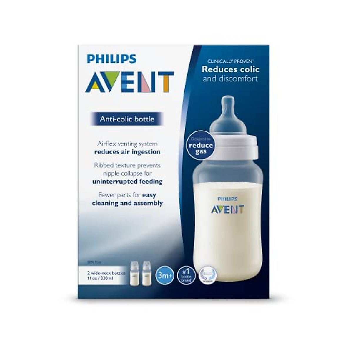 Philips Avent Anti-Colic Baby Bottle 11oz, Clear, Pack of 2, SCF406/24