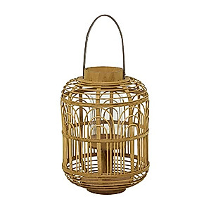 The Novogratz Bamboo Handmade Decorative Candle Lantern with Handle, 11" x 11" x 15", Brown