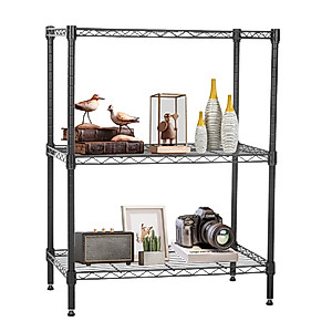FDW Wire Shelving Units Adjustable Metal Storage Rack 23D x 13W x 30H 3 Tier Pantry Shelves NSF Kitchen Shelf for Kitchen Garage Commercial Small Places,Black