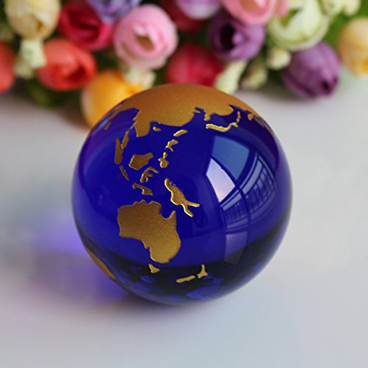 Crystal Glass Marbles Earth Globe World map Quartz Crystals Sphere Terrarium Desk Ornaments Nautical Home Decor (Gold 2.36inch)