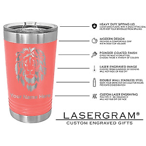 LaserGram 16oz Vacuum Insulated Pint Tumbler, Alien Head, Personalized Engraving Included (Coral)