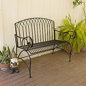 Alpine Corporation Alpine 44" L Indoor/Outdoor 2-Person Classic Metal Garden, Black Bench