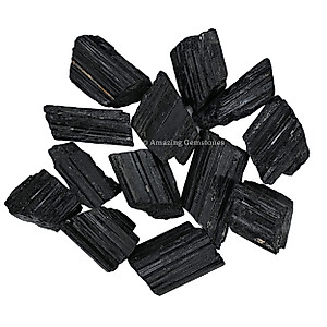 Black Tourmaline Crystals Rough Stone in Bulk, 1lb Regular Pieces Turmalina Negra Piedra Originales, Large Black Tourmaline Crystal Healing Stones for Protection, Do it Yourself Crafts Making