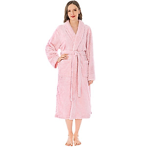PAVILIA Premium Womens Plush Soft Robe Fluffy, Warm, Fleece Sherpa Shaggy Bathrobe (L/XL, Light Pink)