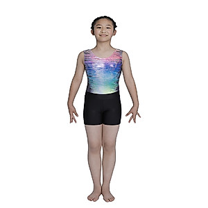 Aosva Gymnastics Leotards for Small Girls Sparkle One-piece Colorful Rainbow Dancing Athletic Leotards 7-8Years