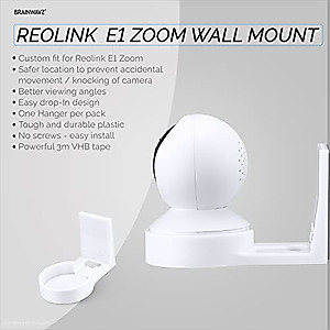 BRAINWAVZ Wall Mount for Reolink E1 Zoom Security Camera - Easy to Install Adhesive, No Tools Needed, No Mess, No Drilling, Strong Adhesive Holder, White