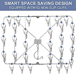 Fayleeko Clothes Drying Rack, 52 Clips Stainless Steel Laundry Drying Rack Folding Sock Hanger, Underwear Hanger, Clothes Hangers for Drying Towels, Bras, Lingerie, Baby Clothes