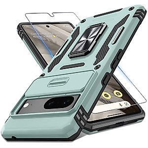 for Pixel 7 Case,Google Pixel 7 Case with Slide Camera Cover+Screen Protector,[Camera Protection] [Magnetic Rotate Kickstand] Military Grade Shockproof Heavy Duty Protective Cover-Alpine Green