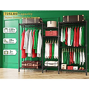 Raybee Clothes Rack Heavy Duty Clothing Racks for Hanging Clothes 725LBS Capacity Metal Clothing Rack Heavy Duty Wire Garment Rack Freestanding Portable Clothes Rack Sturdy 77" H x 70.5" W x 13.8" D