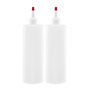 LAKESHORE TRADE Squeeze Bottles with Red Cap - Pack of 2, Leak Proof Refillable Condiment Container for Kitchen Use - 16 Ounce