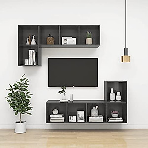 DiMorture Floating Shelves Square Cube Storage Shelves Set of 4, Easy-to-Install Wall Mounted Display Shelves TV Cabinet for Bedrooms and Living Rooms, High Gloss Grey