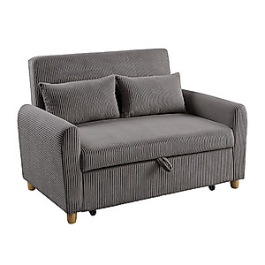 Favfurish 54" Corduroy Convertible Sleeper Loveseat with Full Foam Seating and 2 Throw Pillows, Stylish Couch for Living Room, Apartment,Bedroom，Brown