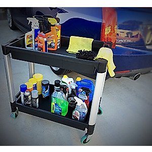 MaxWorks 80384 Black and Gray Two-Tray Service/Utility Cart With Aluminum Legs And 4" Diameter Swivel Castors