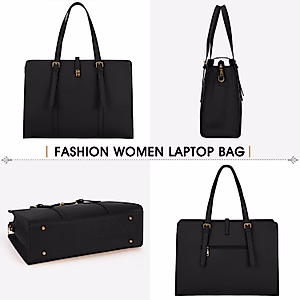 Laptop Bag for Women 15.6 Inch Leather Laptop Tote Bag Waterproof Womens Work Shoulder Bag Professional Computer Briefcase Business Office Bag Large Capacity Fashion Handbag Black