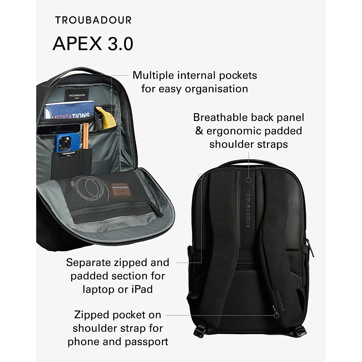 Troubadour Apex 17" Laptop Backpack - Waterproof, Lightweight, Spacious - Made From Recycled Materials