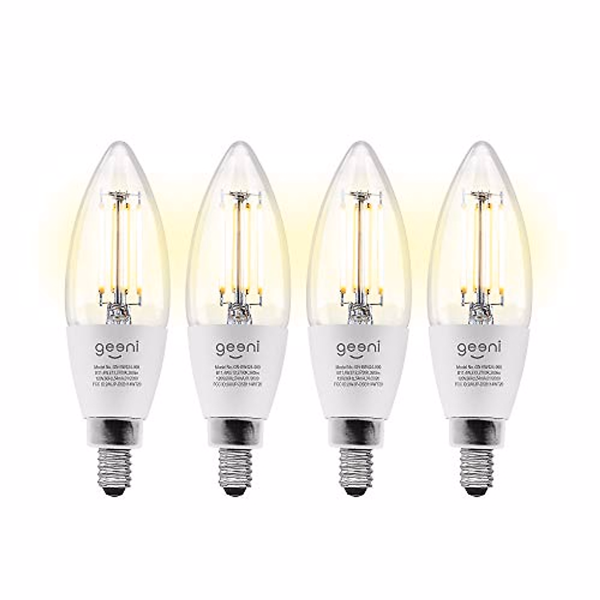 Geeni LUX Edison B11 Filament WiFi LED Smart Bulb, B11 Candelabra, 4W, E12 Base, Dimmable, White Light, Compatible with Amazon Alexa & Google Home - No Hub Required- 4 Pack