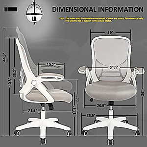 Office Chair Ergonomic Mesh Swivel Computer Task Desk Chair Comfortable, Flip-up Arms, Adjustable Height (Grey)