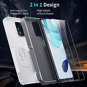 LUTTY Designed for Motorola Moto G 5G 2023 Case, Moto G Power 5G 2023 Case,with 360° Rotate Ring Stand and 2 Screen Protector, Non-Slip Matte Back Military Grade Dual Layer Protective Case, White