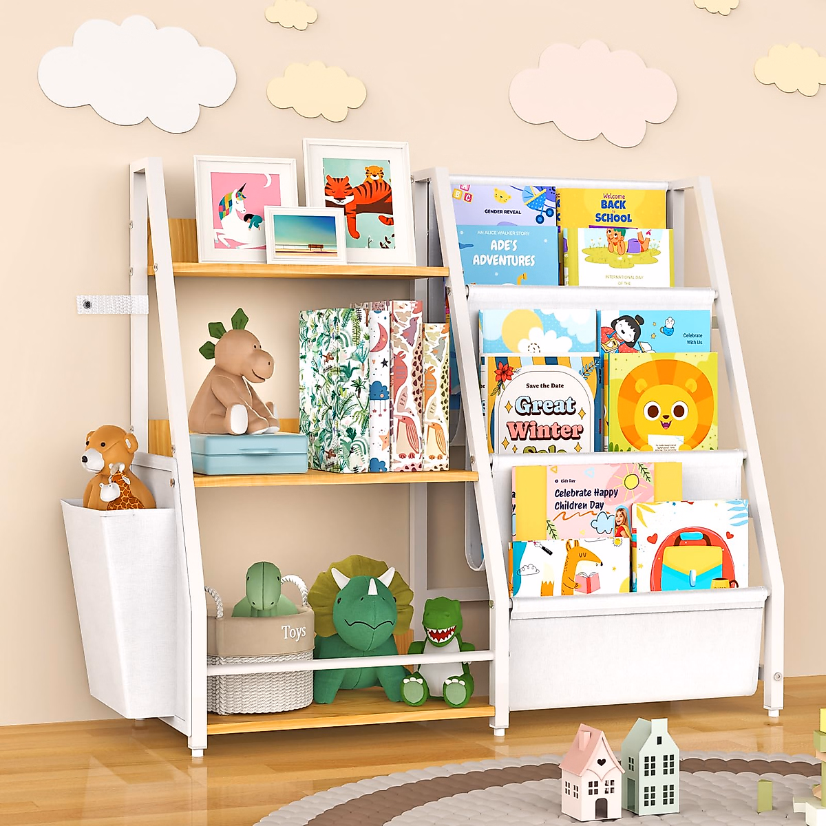 Maonlyking Kids Bookshelf and Toy Organizer, 3 Tier Bookshelf for Kids, Montessori Baby Toddler Bookshelf for Kids, Kids Bookcase, Toy Storage Organizer, for Playroom, Bedroom, Nursery
