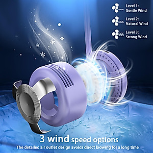EZ Tuxedo Upgraded Portable Neck Fan,720°Rotatable Hands-Free Personal Fan•USB Rechargeable with 3 Speeds Bladeless Fan, Adjustable MiniFan for Indoor Outdoor (purple)