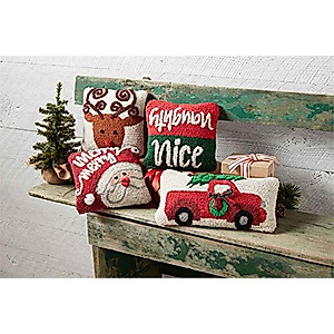 Mud Pie Merry Mini Xmas Hooked Pillow, 8" x 8"