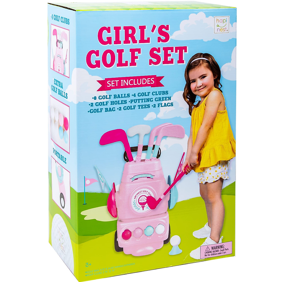 Hapinest Girl Toddler Golf Set, Mini Golf Set for Kids Girls Golf Clubs 8 Balls, 4 Clubs Putting Green Holes Bag Tees & Flags, Outdoor/Indoor Kids Golf Set Toy, Kids Golf Clubs 3-5 Years Old
