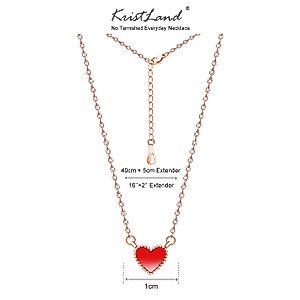 KristLand - Women 18k Gold Plated Simple Design Cute Minimalist Tiny Heart Necklace Opal Pendant Sparkling Dainty Necklace Jewelry Rose Gold Red and Black