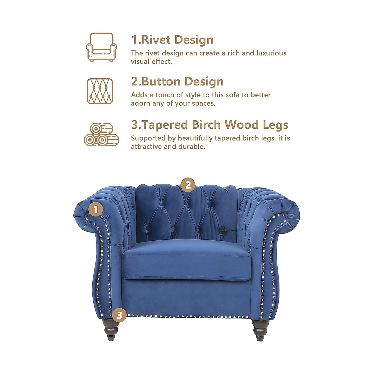 QHITTY 2 Piece Living Room Set, Sectional Chesterfield Sofa Chair Contemporary Upholstered Velvet Loveseat Couch Sets for Living Room, Bedroom, Office