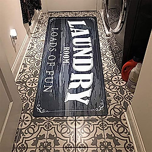 ABREEZE Laundry Room Rug 20x59 Load of Fun Rug Floor Mat for Washroom Mudroom Rubber Runner Farmhouse Large Laundry Rug Mat Washer and Dryer Carpet Black Laundry Room Decor and Accessories