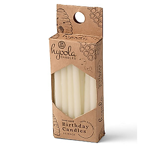 Hyoola Beeswax Birthday Candles – 24 Pack Mini Birthday Candles - All Natural 100% Unscented Pure Beeswax Candles - Handmade in The USA - White