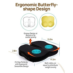 Travel Ease Memory Foam Orthopedic Coccyx Seat Cushion, Seat Cushion for Lower Back Pain and Sciatica Tailbone Pain Relief – Fit for Office Chair, Car Seat, Wheelchair (Black)