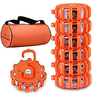 Tobfit 6 Pack LED Road Flares Emergency Lights Roadside Safety Beacon Disc Flashing Warning Flare Kit with Magnetic Base & Hook for Car Truck Boats | 9 Flash Modes (Batteries Not Included) (6)