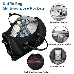 ETRONIK Rolling Duffle Bag with Wheels, 21 Inch Carry on Bag for Airplanes with Shoes Compartment, Canvas Weekender Overnight Bag for Women with Toiletry Bag, Black