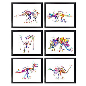 Dignovel Studios Unframed (Set of 6) 8X10 T Rex Stegosaurus Triceratops Pterodactylus Parasaurolophus Spinosaurus Watercolor Dinosaur Skeleton Nursery Decor dnc2