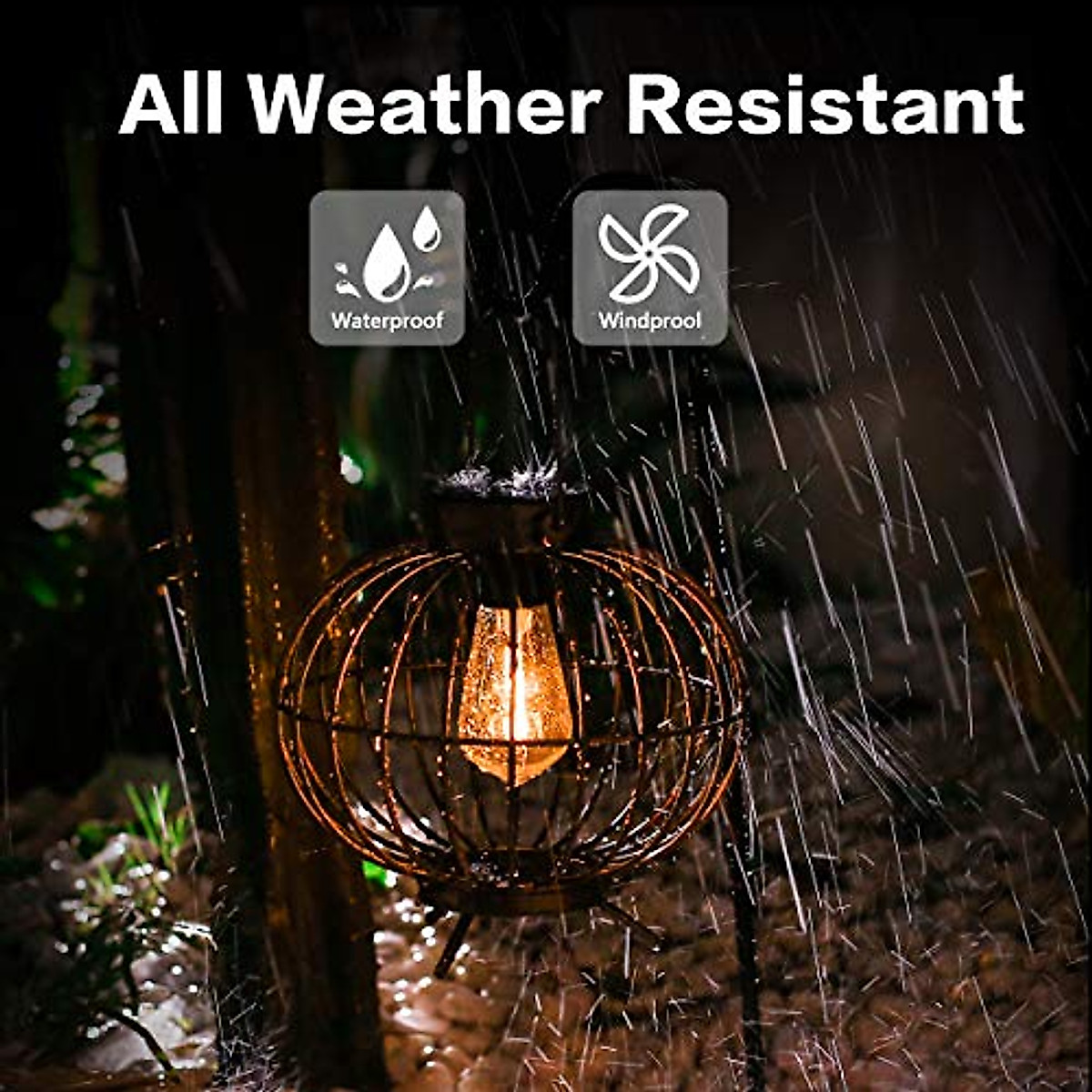 pearlstar Solar Lantern Outdoor Hanging Lights 8" Metal Copper Solar Powered Table Lamp with Edison Bulb Waterproof for Yard Tabletop Patio Porch Garden Decoration