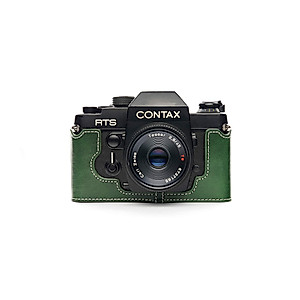 Contax RTS Case, BolinUS Handmade Genuine Real Leather Half Camera Case Bag Cover for Contax RTS/RTS II RTS2 Camera with Hand Strap (Green)