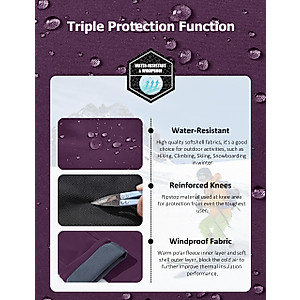 MAGCOMSEN Mens Ski Pants Hiking Pants Mens Snow Pants Waterproof Pants Winter Pants for Men Work Pants Softshell Pants Skiing Pants Snowboard Pants Men Purple Red