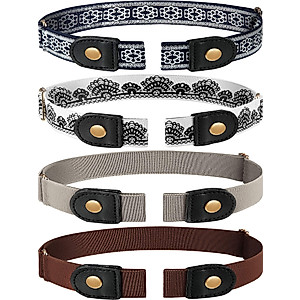 Syhood 4 Pieces Elastic Belt for Women No Buckle Buckless Belt Stretch Belt Invisible Elastic Belt Unisex for Jeans Pants(Color 3)