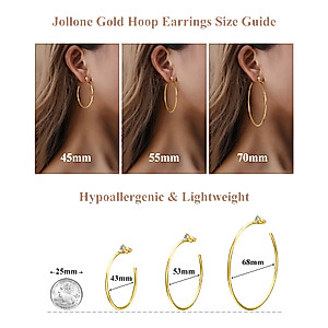 Gold Hoop Earrings for Women 14K Gold Plated Large Gold Hoops Earrings, Hypoallergenic Thin Hoop Earrings for Women with Cubic Zirconia