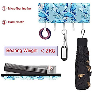 Cute Funny Blue Dolphins Pattern Rack Organizer with 5 Hooks Wall Bathroom Kitchen Shelf Rack Multifunctional Storage Shelf