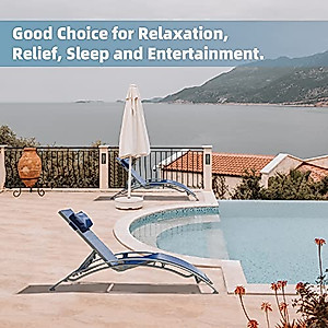 Domi Lounge Chair Set of 2, Aluminum Lounge Chairs for Outside with 5 Adjustable Positions, Chaise Lounge Outdoor for Pool, Garden, Beach, Camping, Backyard (Blue)