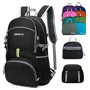 WEREWOLVES 35L Ultralight Hiking Backpack, Lightweight Foldable Water Resistant Outdoor Sports Travel Daypack for Women Men (black, 35L)