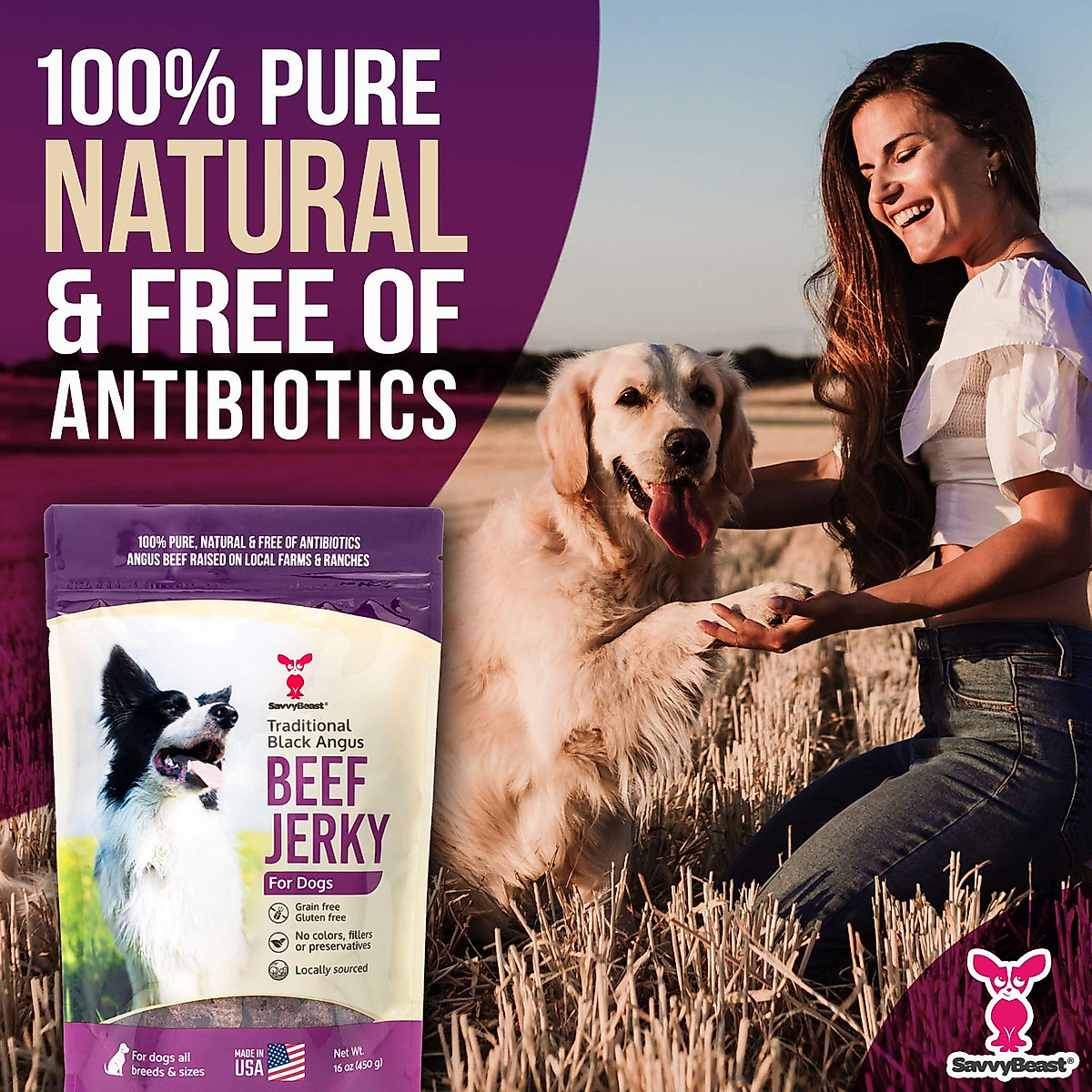 Beef Jerky Dog Treats for Dogs - 16 oz Grass-Fed Natural Real Meat Jerky Made in the USA Only - Thin Healthy Grain Free Chew Sticks - High in Protein Tender Strips - Perfect for Training & Rewarding