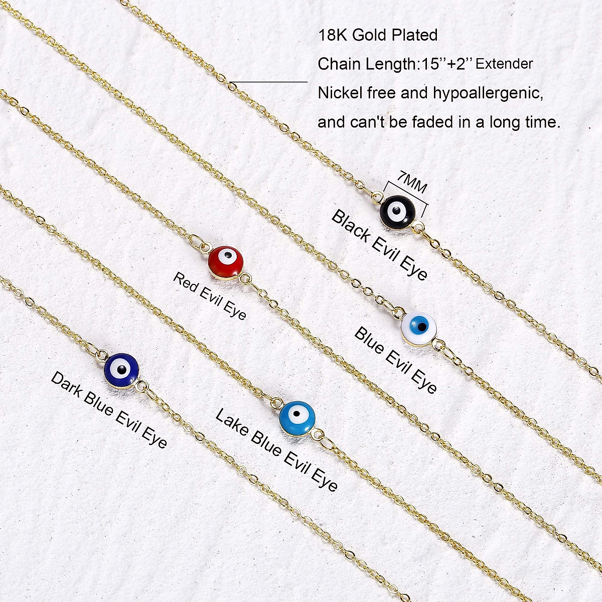 Tasiso 18K Gold Plated Dark Blue Boho Simple Chain Necklace Cute Tiny Colorful Evil Eye Turkish Protection Choker Necklace for Women