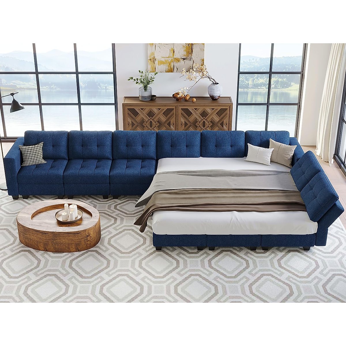 Belffin Modular Sectional Sofa Couch Oversied U Shaped Sofa Set with Storage Seats Convertible Sectional Sleeper Sofa with Reversible Chaise Blue
