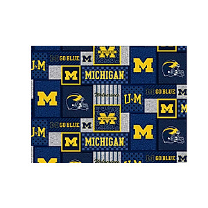 SYKEL ENTERPRISES University of Michigan Fleece Blanket Fabric with New Patch Design-Sold by The Yard