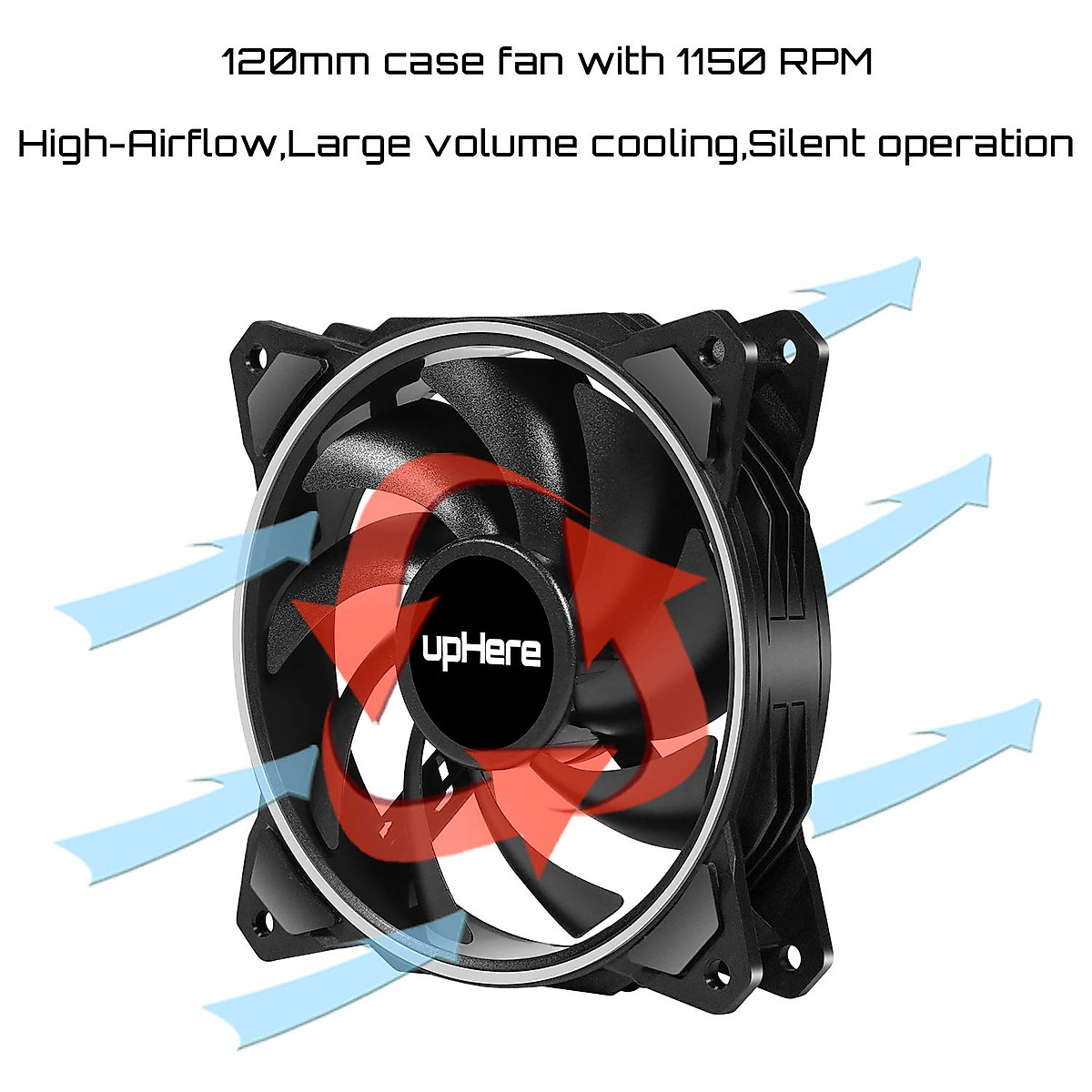 upHere Long Life 120mmQuiet Edition Red LED Case Fan for PC Cases, CPU Coolers, and Radiators 3-Pack,EN12RD3