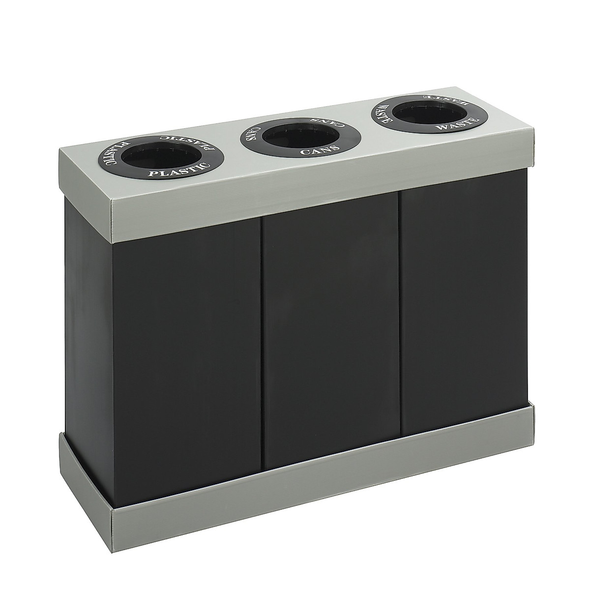 Safco 9798BL Products at-Your-Disposal Triple Recycling Center, Black, Impact and Water Resistant, Three 28 Gallon Bins